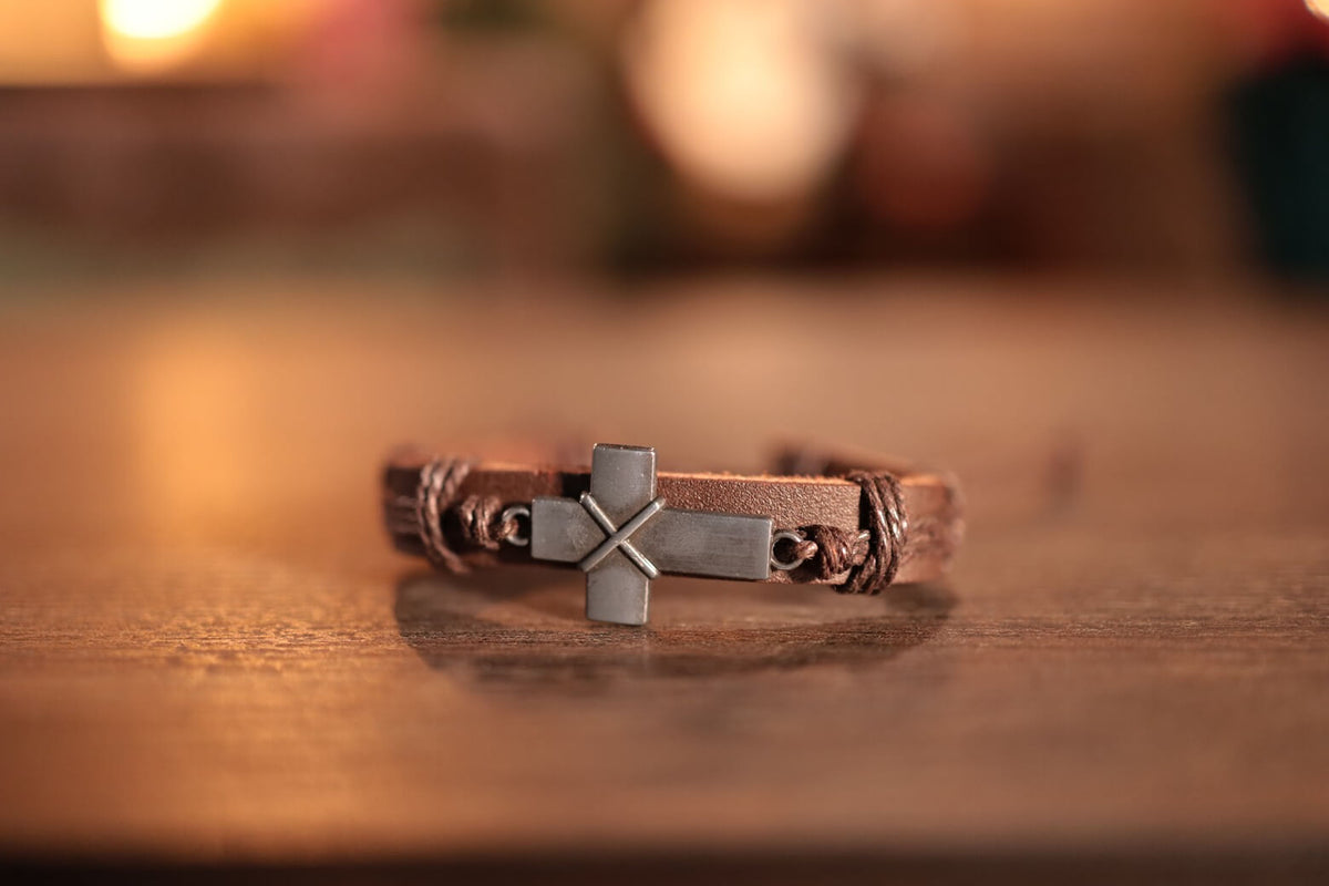 Vintage Brown Leather Cross Bracelets – Luxurious Bastard Beard Co.